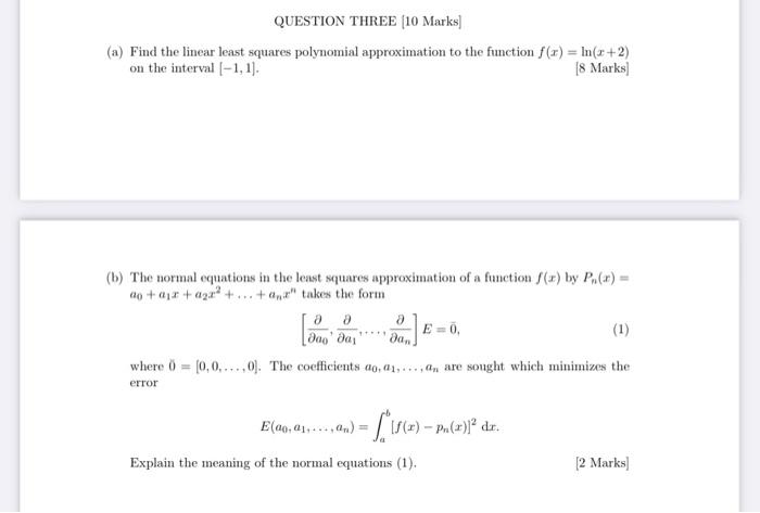 Solved (a) Find the linear least squares polynomial | Chegg.com