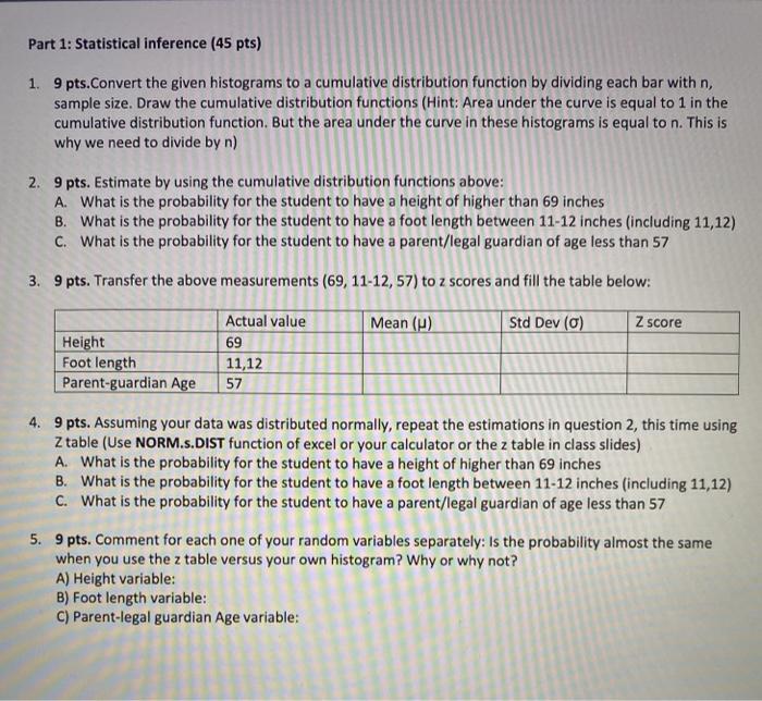 Solved Part 1: Statistical inference (45 pts) 1. | Chegg.com