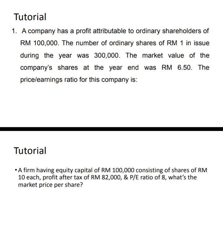 Solved Tutorial 1. A company has a profit attributable to | Chegg.com