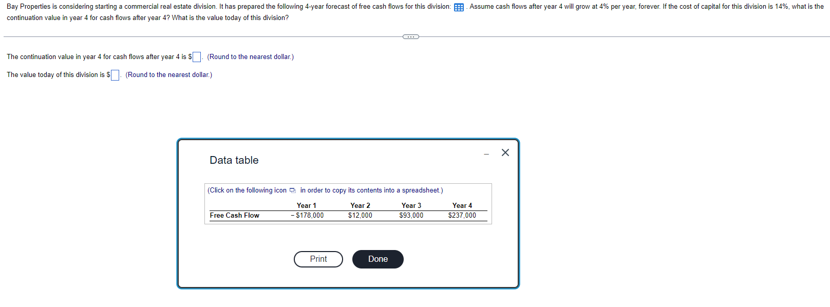 Solved continuation value in year 4 ﻿for cash flows after | Chegg.com