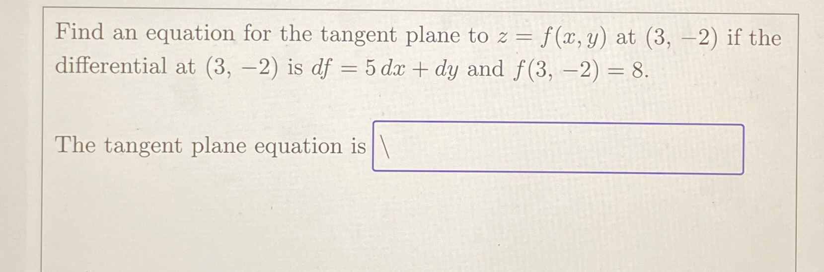 Solved Find an equation for the tangent plane to z=f(x,y) | Chegg.com