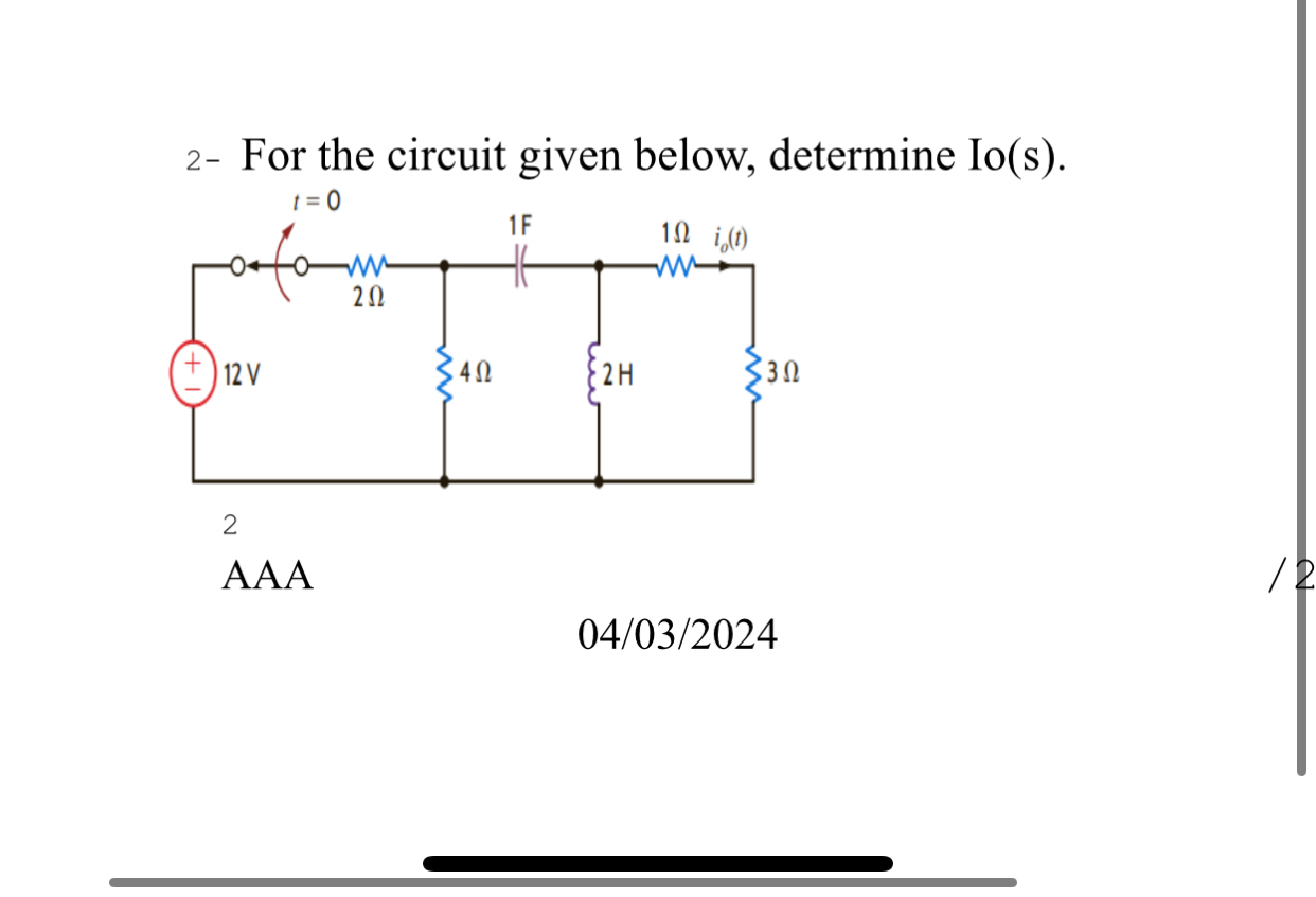 Solved 2- ﻿For the circuit given below, determine | Chegg.com