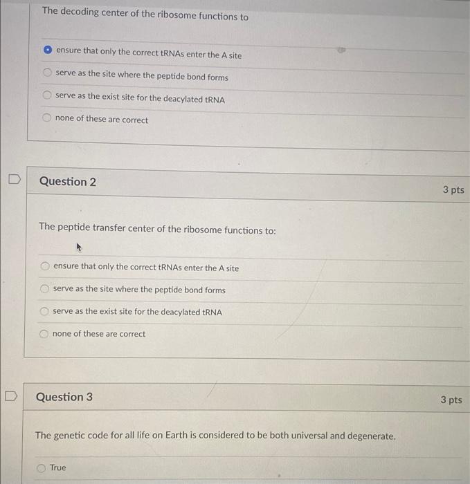Solved D The decoding center of the ribosome functions to | Chegg.com