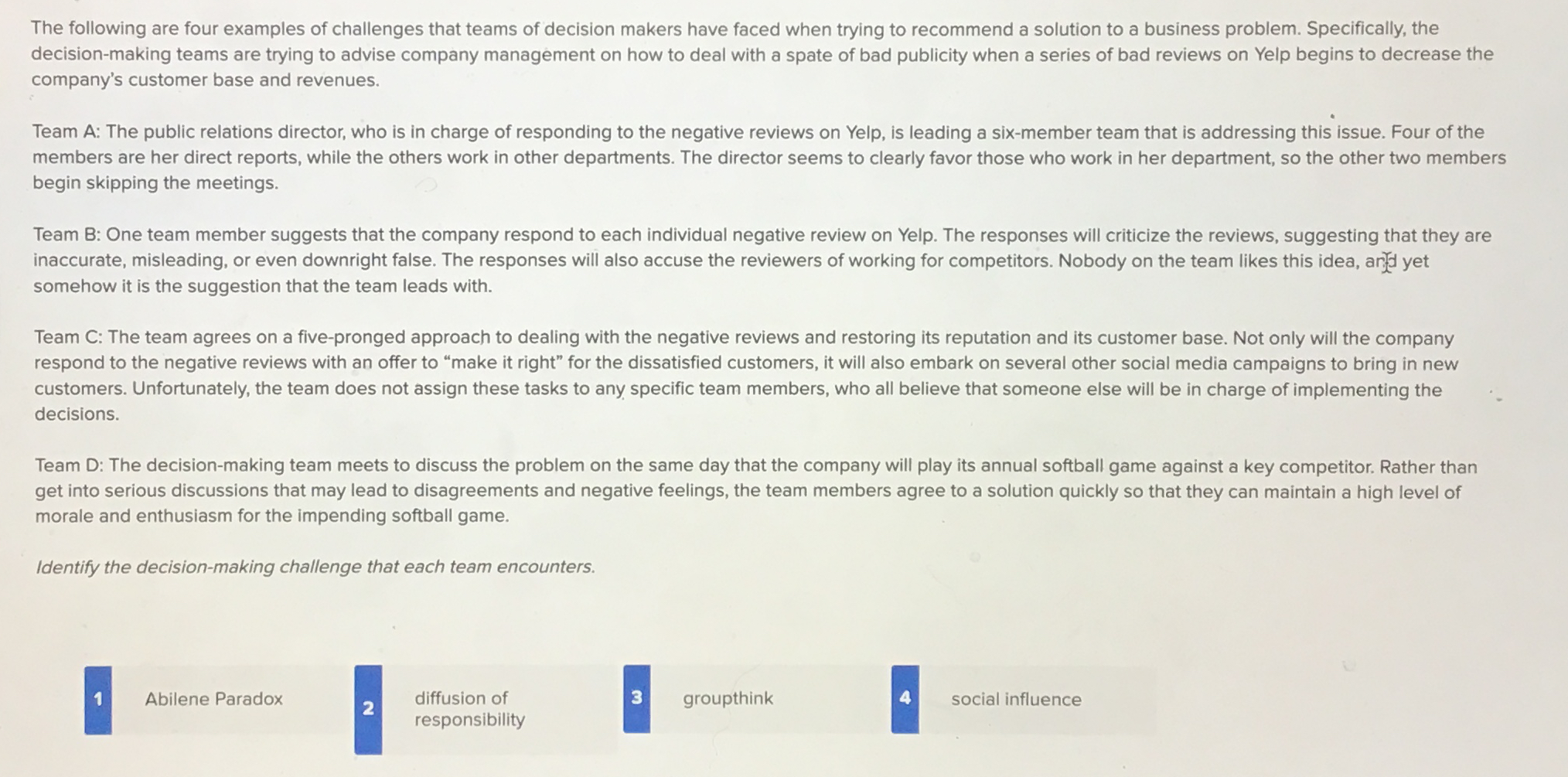 Solved The following are four examples of challenges that | Chegg.com