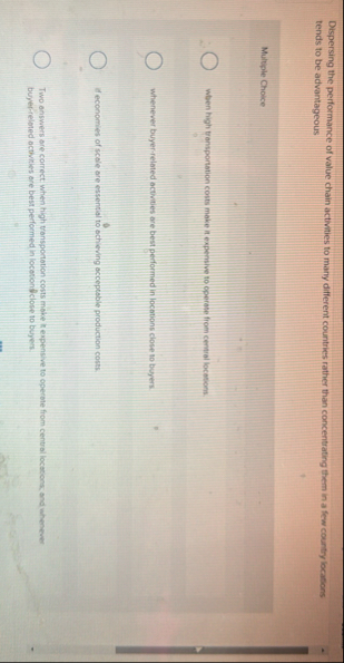 Solved Dispersing the performance of value chain activities | Chegg.com