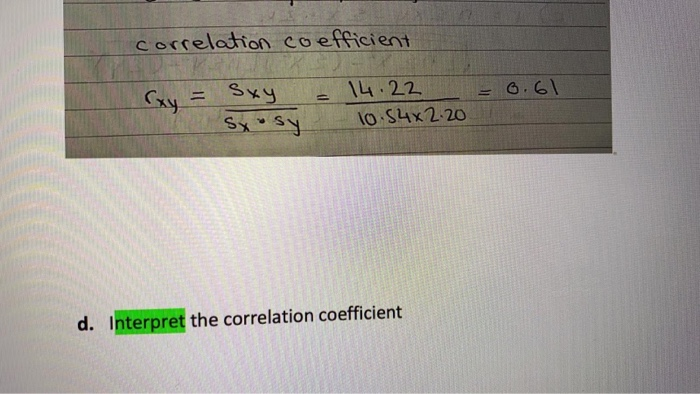 Solved correlation coefficient 0.61 rxy sxy sxosy 14.22 | Chegg.com