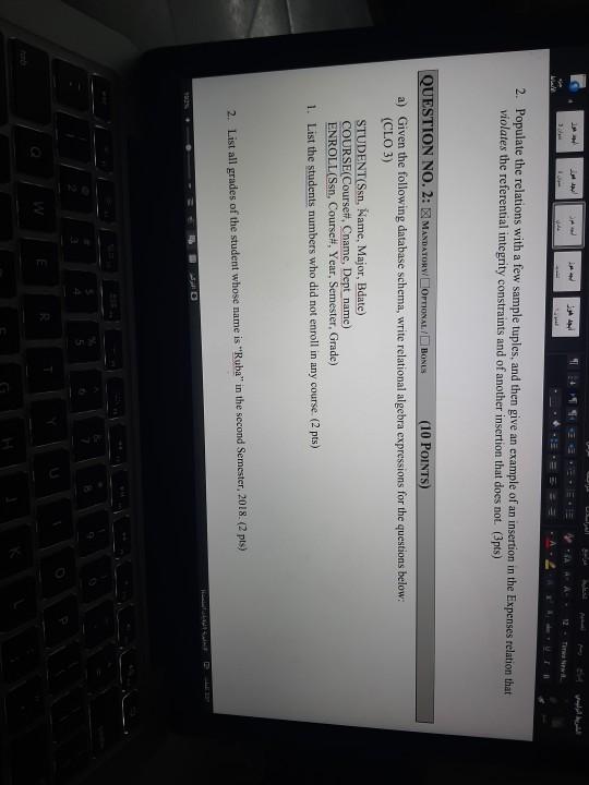 Solved 3 BN 2. Populate the relations with a few sample | Chegg.com