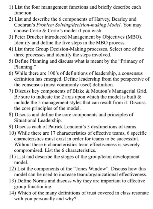 Solved 1) List the four management functions and briefly | Chegg.com