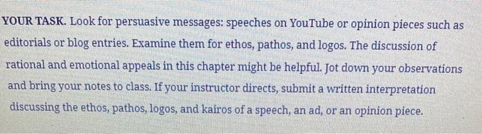 Solved YOUR TASK. Look for persuasive messages: speeches on | Chegg.com