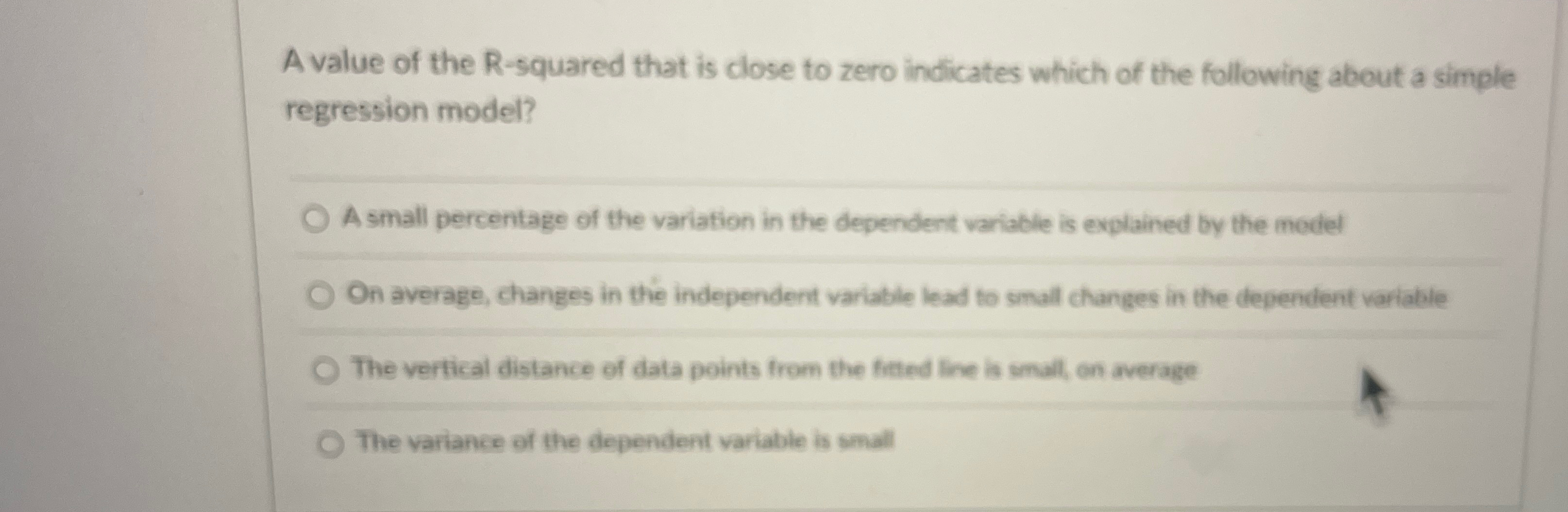 Solved A value of the R-squared that is close to zero | Chegg.com