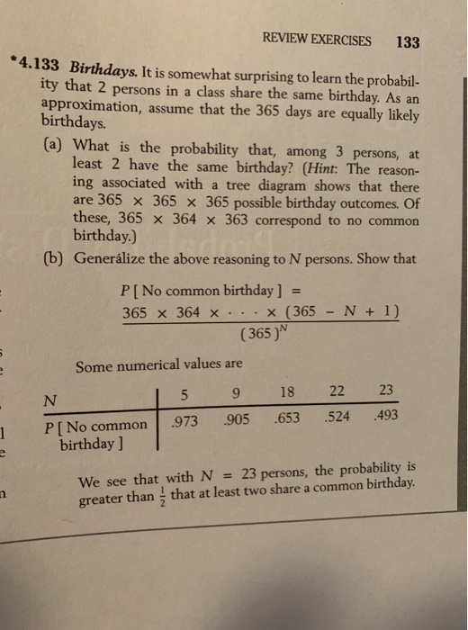 Solved REVIEW EXERCISES 133 *4.133 Birthdays. It is somewhat | Chegg.com