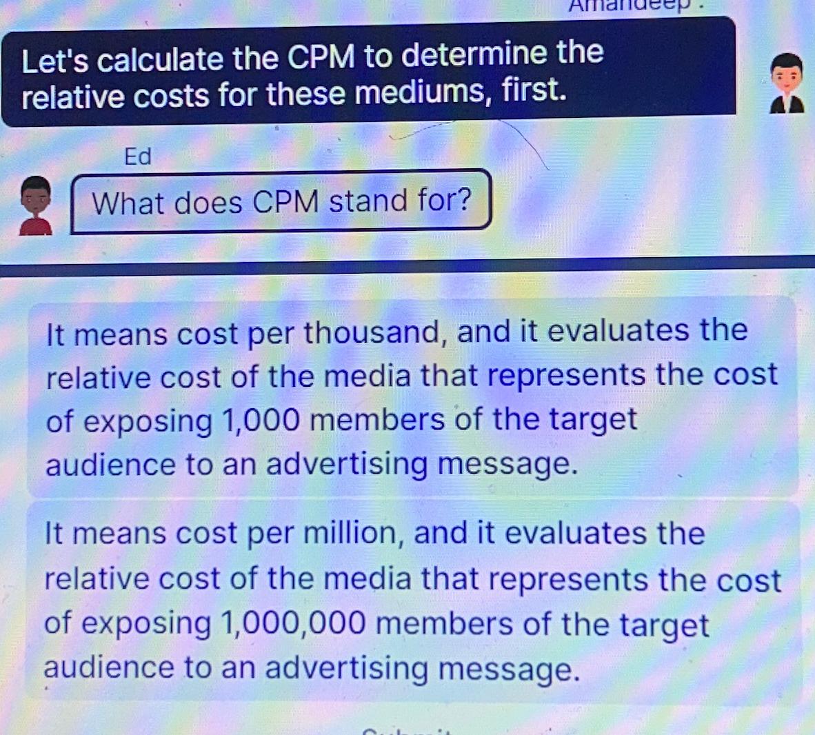 Solved Let's calculate the CPM to determine the relative | Chegg.com