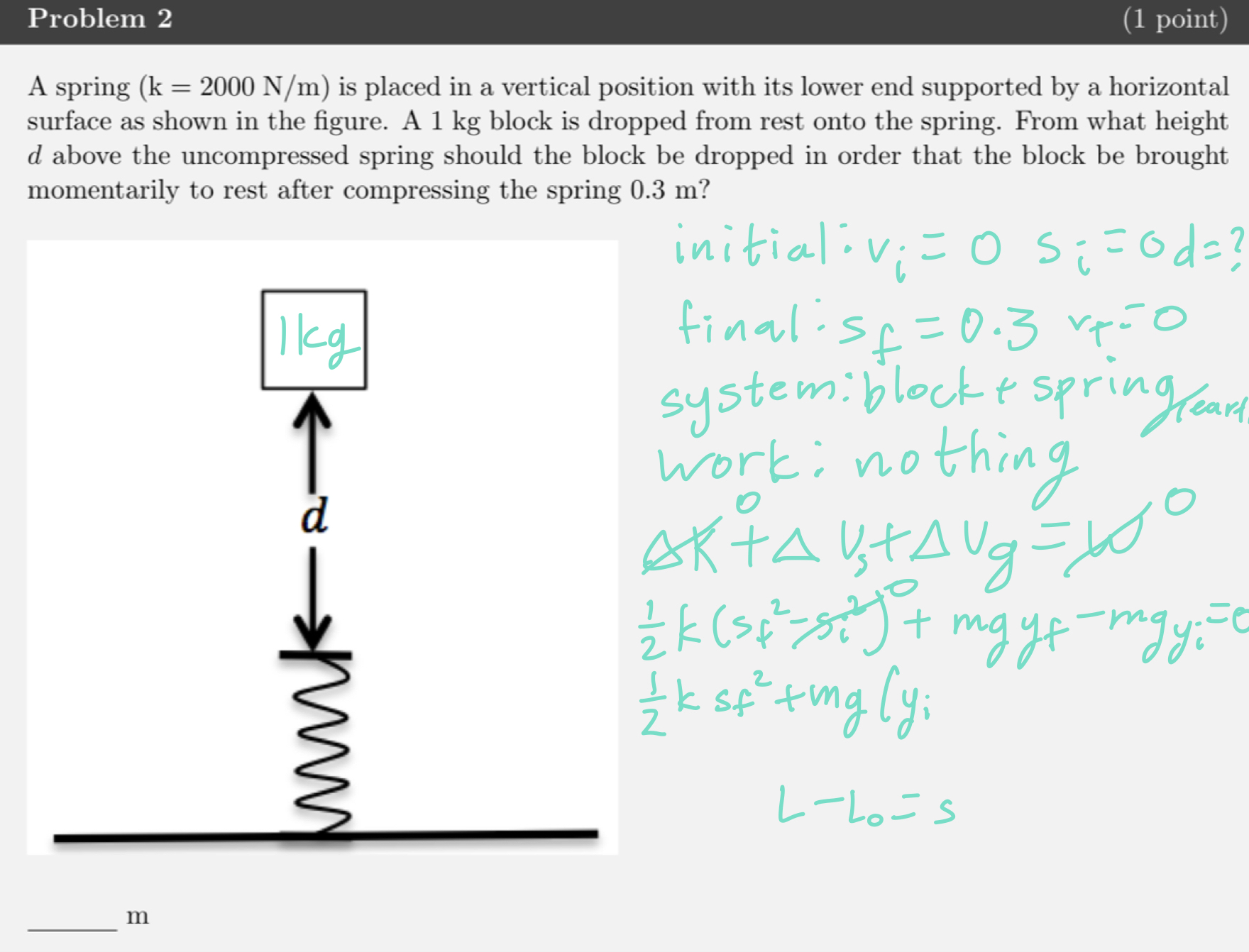 Solved Problem 2(1 ﻿point)A spring )=(2000Nm ﻿is placed in a | Chegg.com