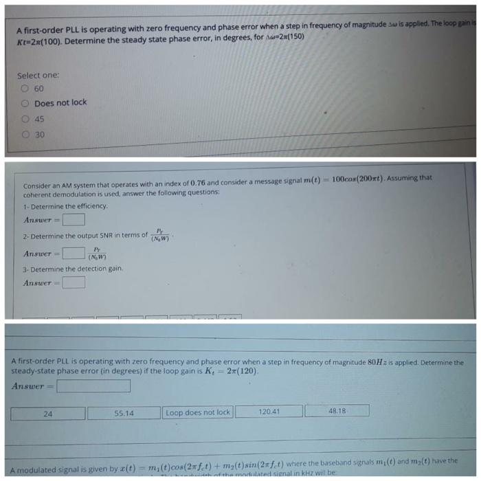 Solved A first-order PLL is operating with zero frequency | Chegg.com