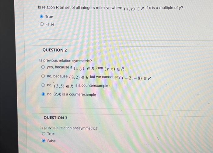 Solved Is relation R on set of all integers reflexive where | Chegg.com