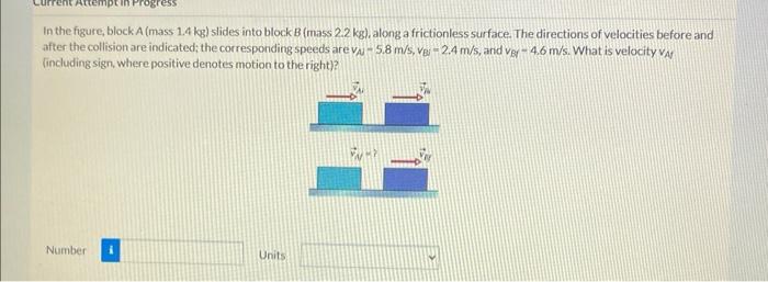 Solved In the figure, block A (mass 1.4 kg ) slides into | Chegg.com