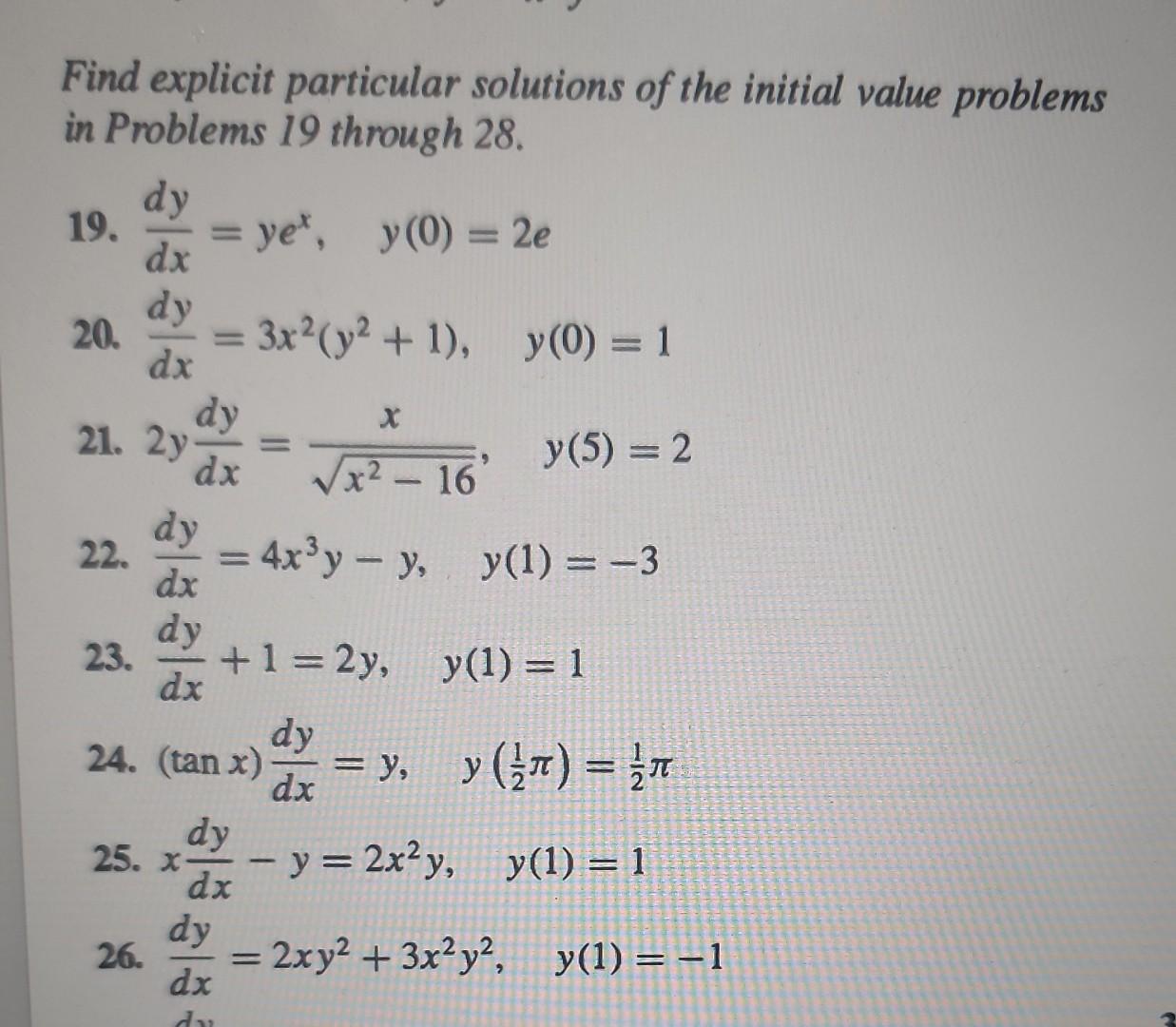 Solved Find explicit particular solutions of the initial | Chegg.com