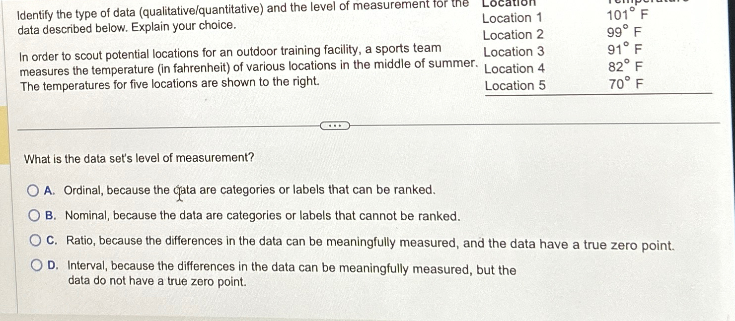 Solved Identify the type of data (qualitative/quantitative) | Chegg.com
