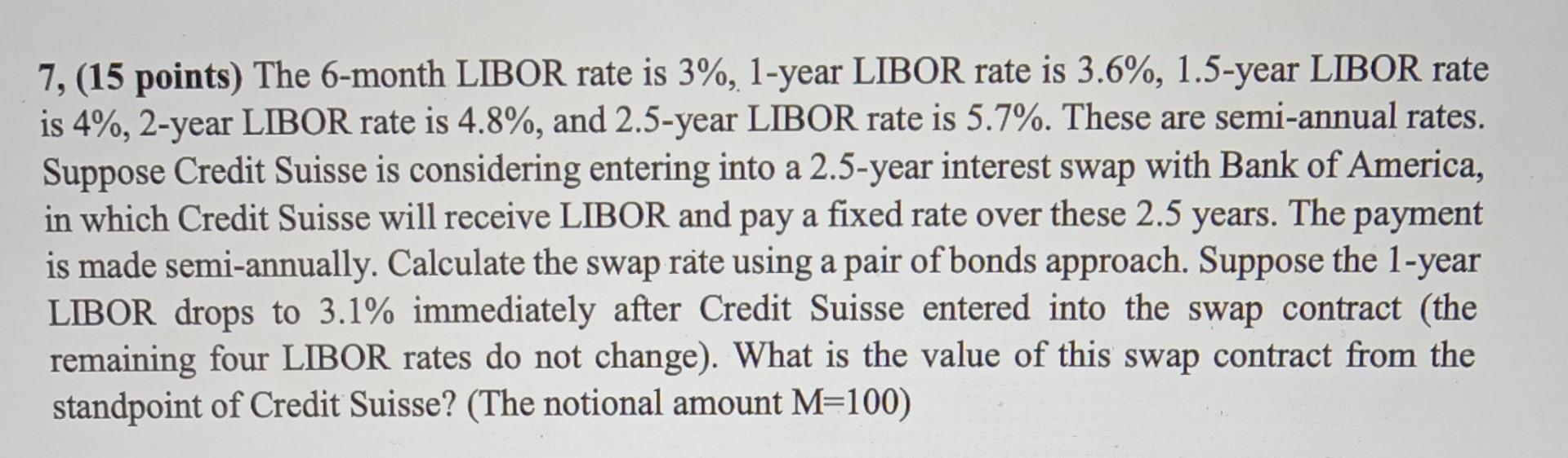 Solved 7, (15 points) The 6-month LIBOR rate is 3%,1-year | Chegg.com