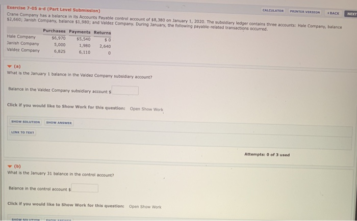 Solved NEXT CALCULATOR PRINTER VERSION BACK Exercise 7-05-d | Chegg.com