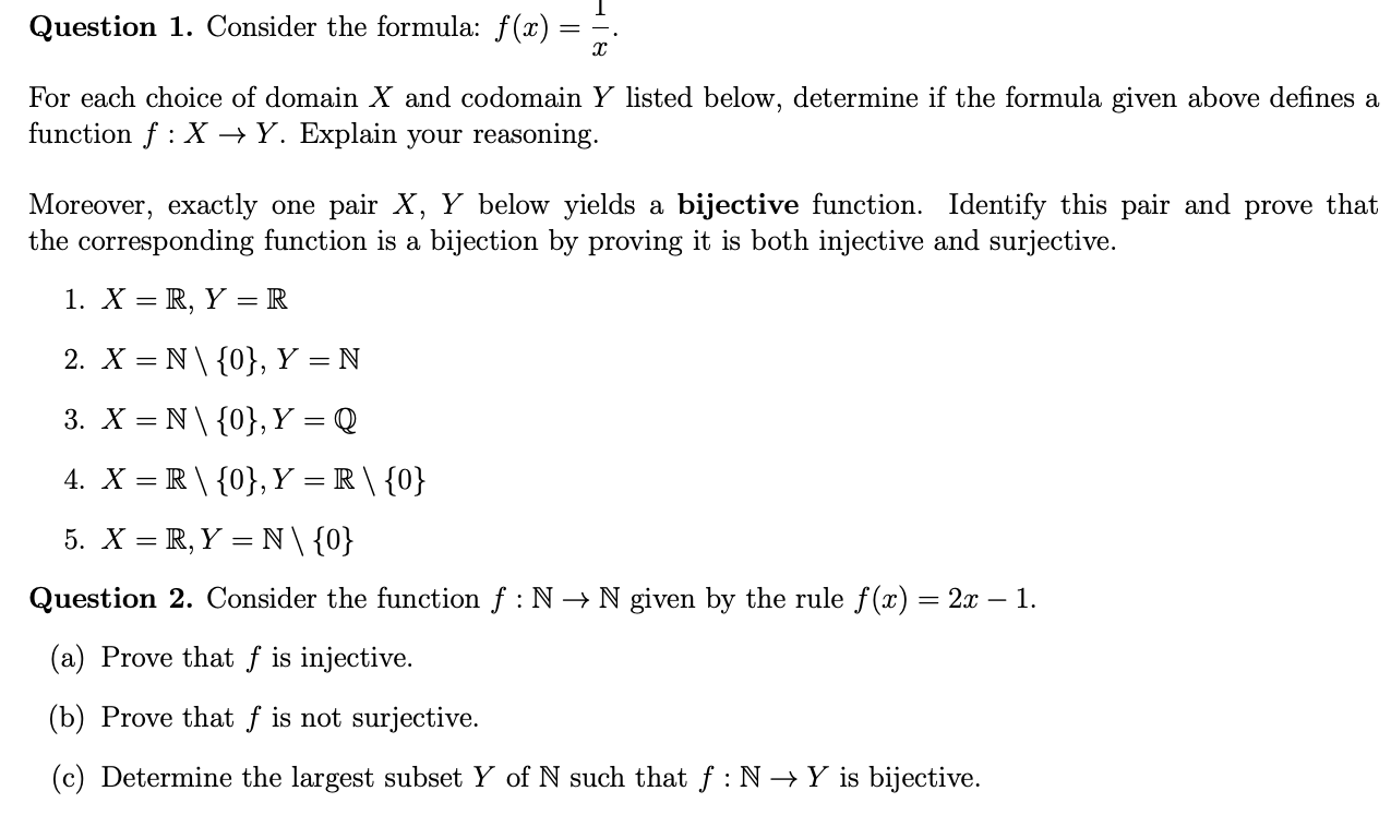 Solved Question 1. ﻿Consider the formula: f(x)=1x.Please | Chegg.com