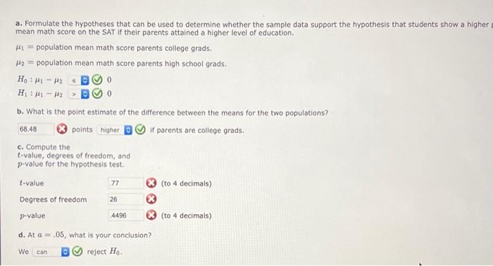 Solved The comparisons of Scholastic Aptitude Test (SAT) | Chegg.com