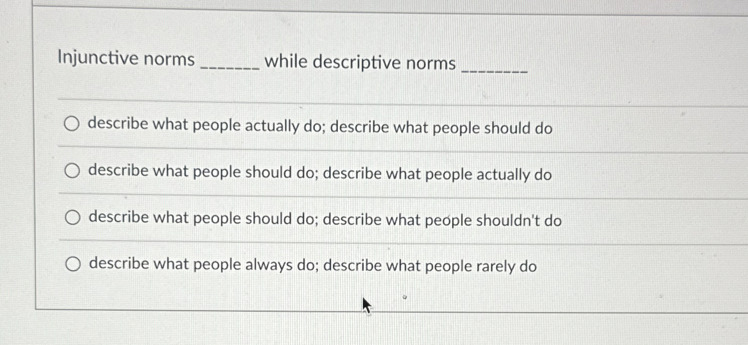Solved Injunctive norms ﻿while descriptive norms | Chegg.com