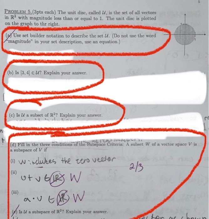 Solved PROBLEM 5.(3pts each) The unit disc, called U, is the | Chegg.com