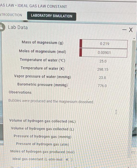 AS LAW IDEAL GAS LAW CONSTANT TRODUCTION LABORATORY | Chegg.com