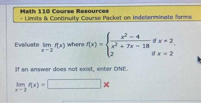 Solved Math 110 Course Resources - Limits \& Continuity | Chegg.com