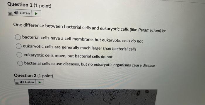 Solved One difference between bacterial cells and eukaryotic | Chegg.com