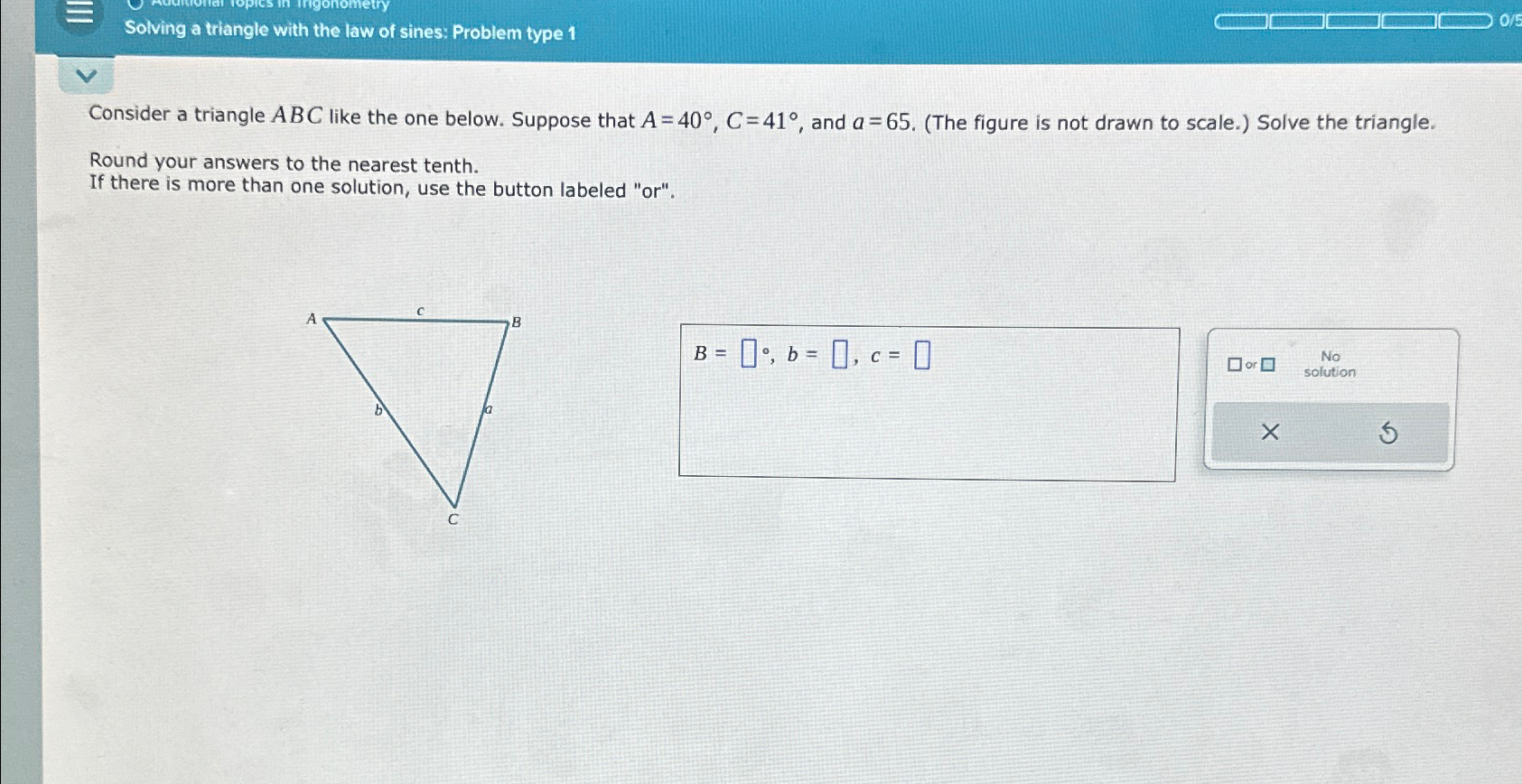 Solved Solving a triangle with the law of sines: Problem | Chegg.com