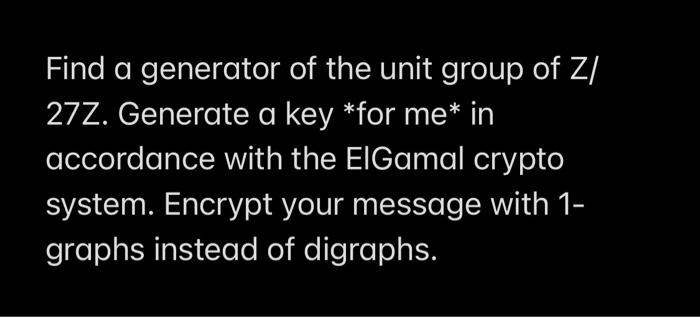 Solved Find a generator of the unit group of Z / 27Z. | Chegg.com