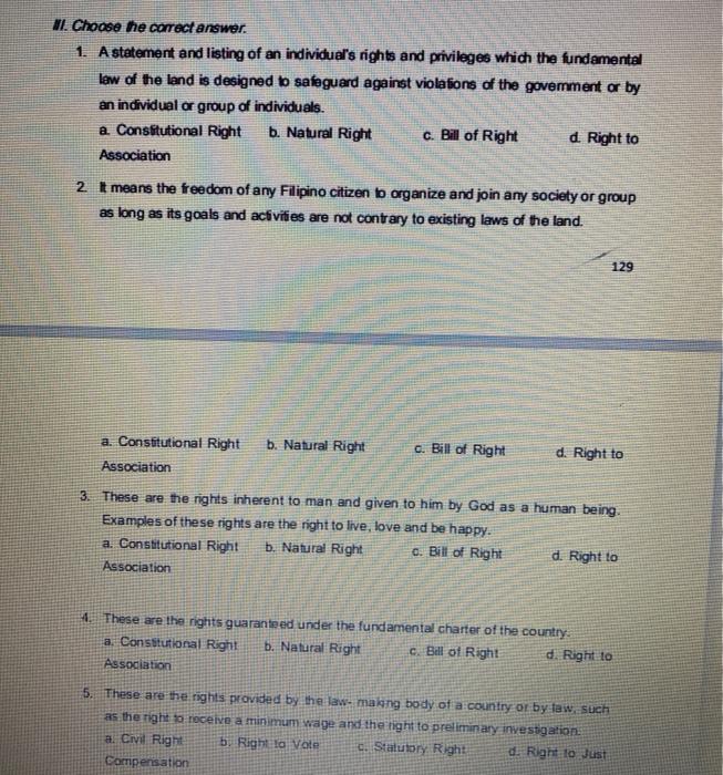 II. Choose he correct answer. 1. A statement and | Chegg.com