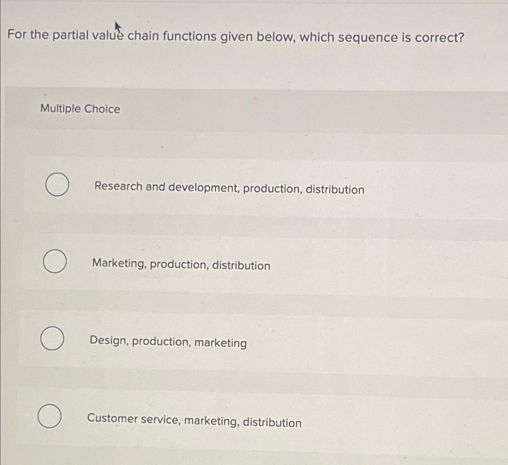 Solved For the partial value chain functions given below, | Chegg.com