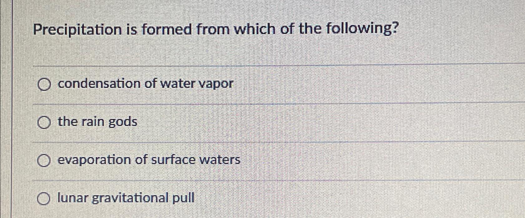Solved Precipitation is formed from which of the | Chegg.com
