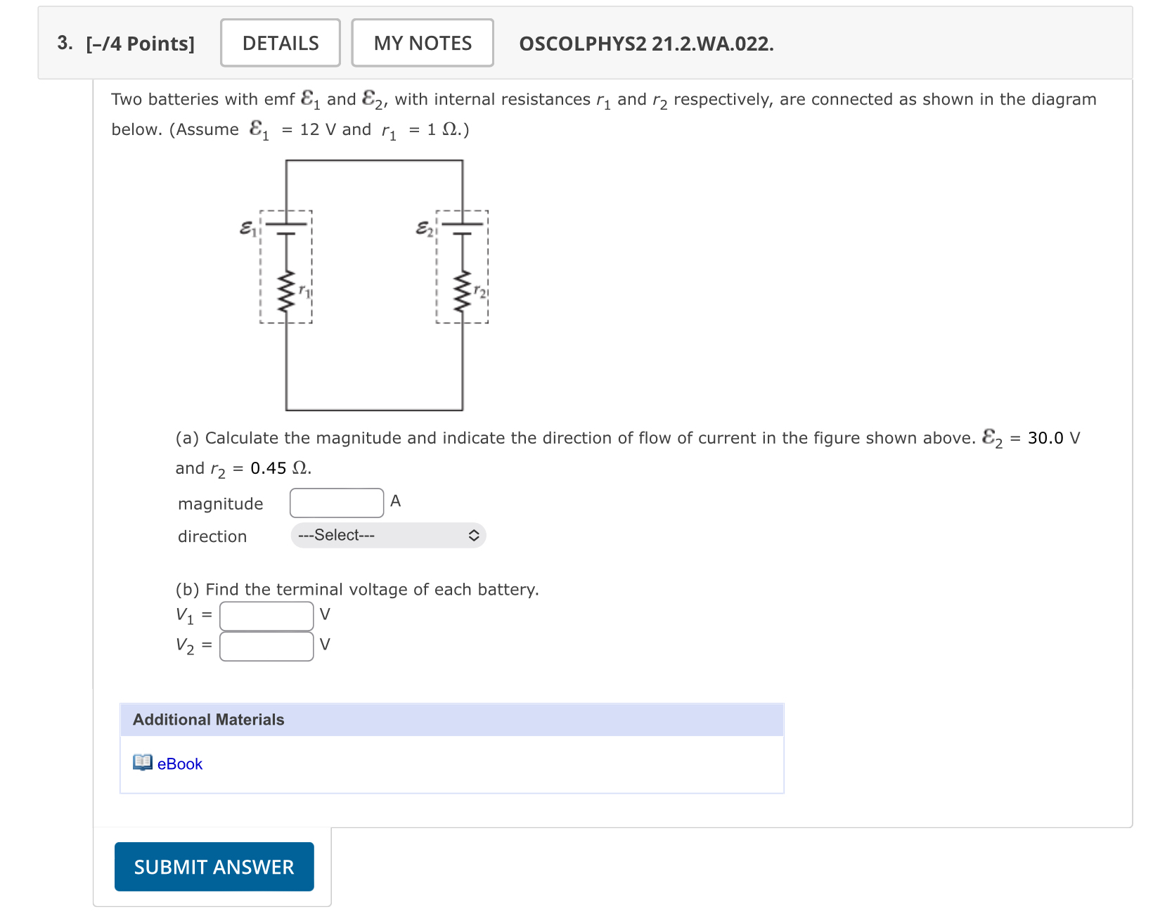 Solved Two batteries with emf ε1 ﻿and ε2, ﻿with internal | Chegg.com