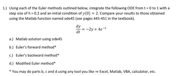 Solved Using each of the Euler methods outlined below, | Chegg.com