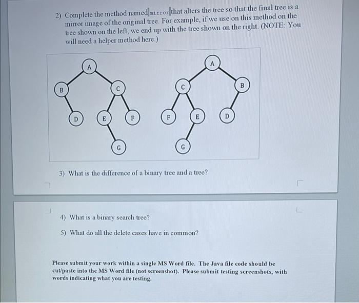 Solved 2) Complete the method named lmirror that alters the | Chegg.com