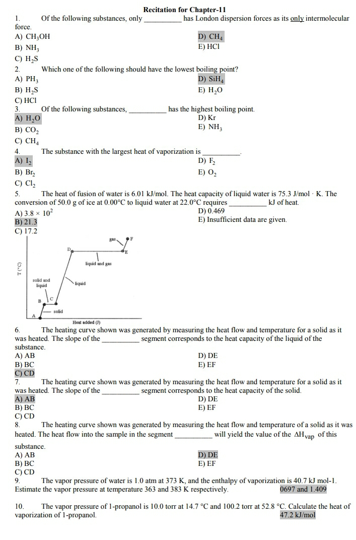 Solved Recitation for Chapter-11Of the following substances, | Chegg.com