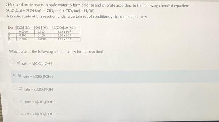 Solved Chlorine dioxide reacts in basic water to form | Chegg.com