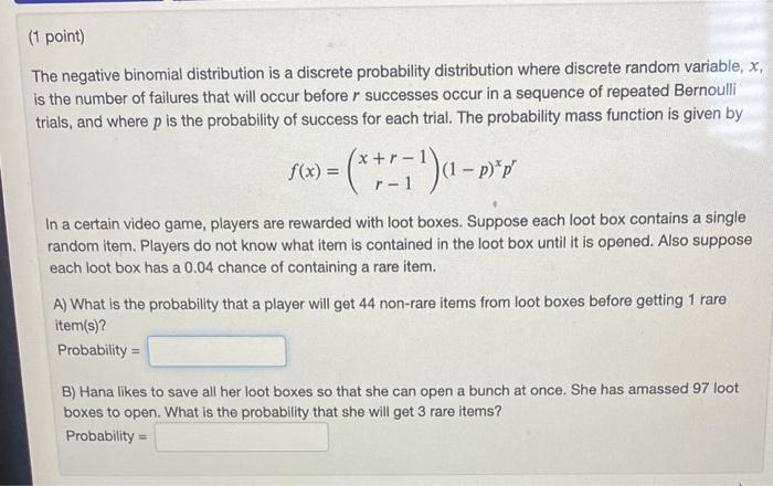 Solved The negative binomial distribution is a discrete | Chegg.com