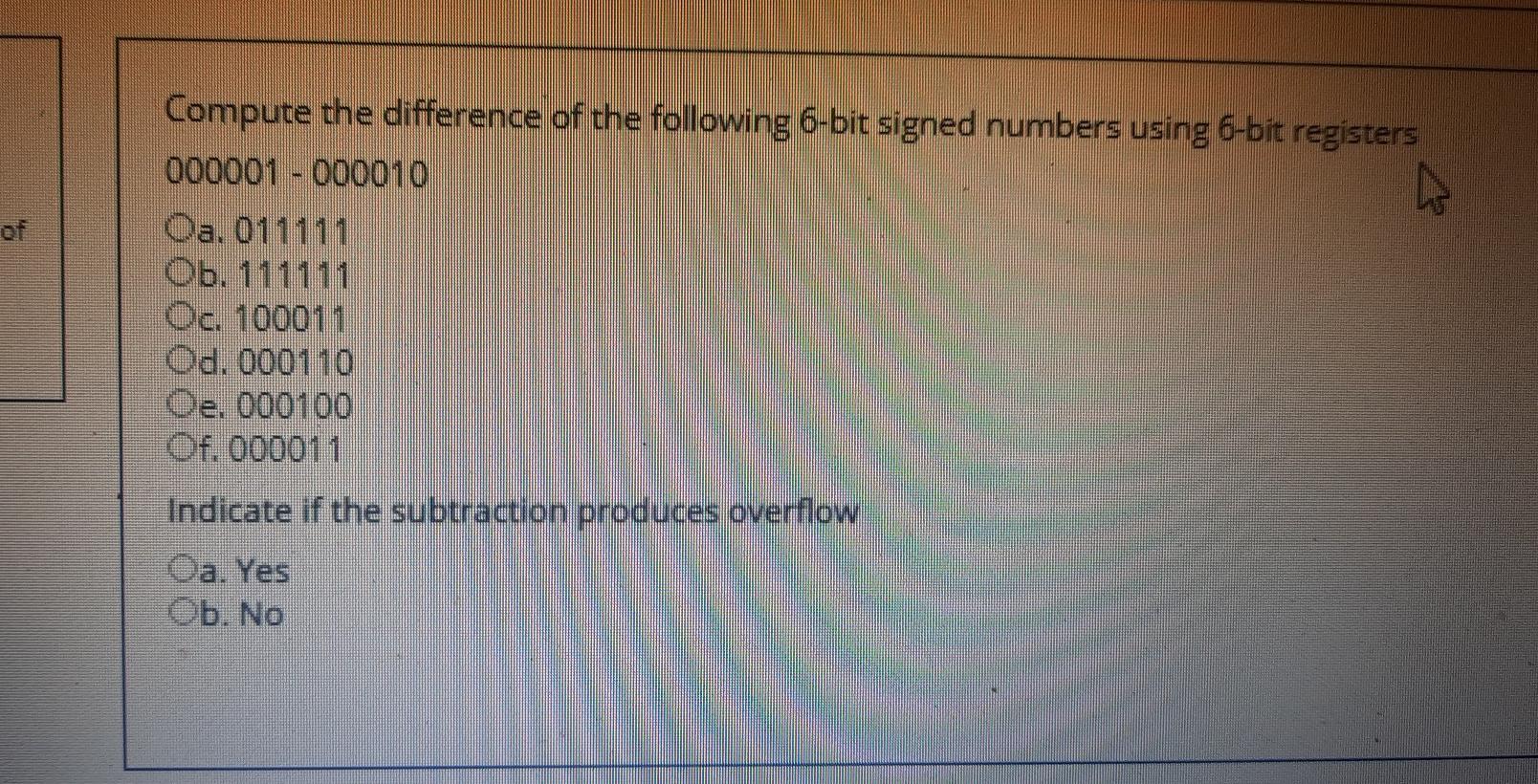 Solved Compute the difference of the following 6-bit signed | Chegg.com