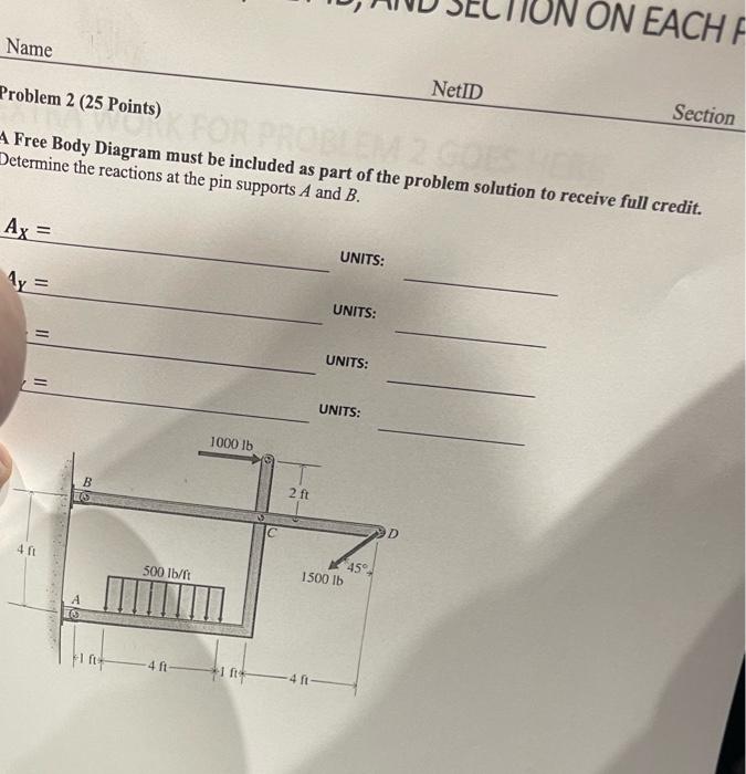 Solved Name NetID Problem 2 (25 Points) A Free Body Diagram | Chegg.com