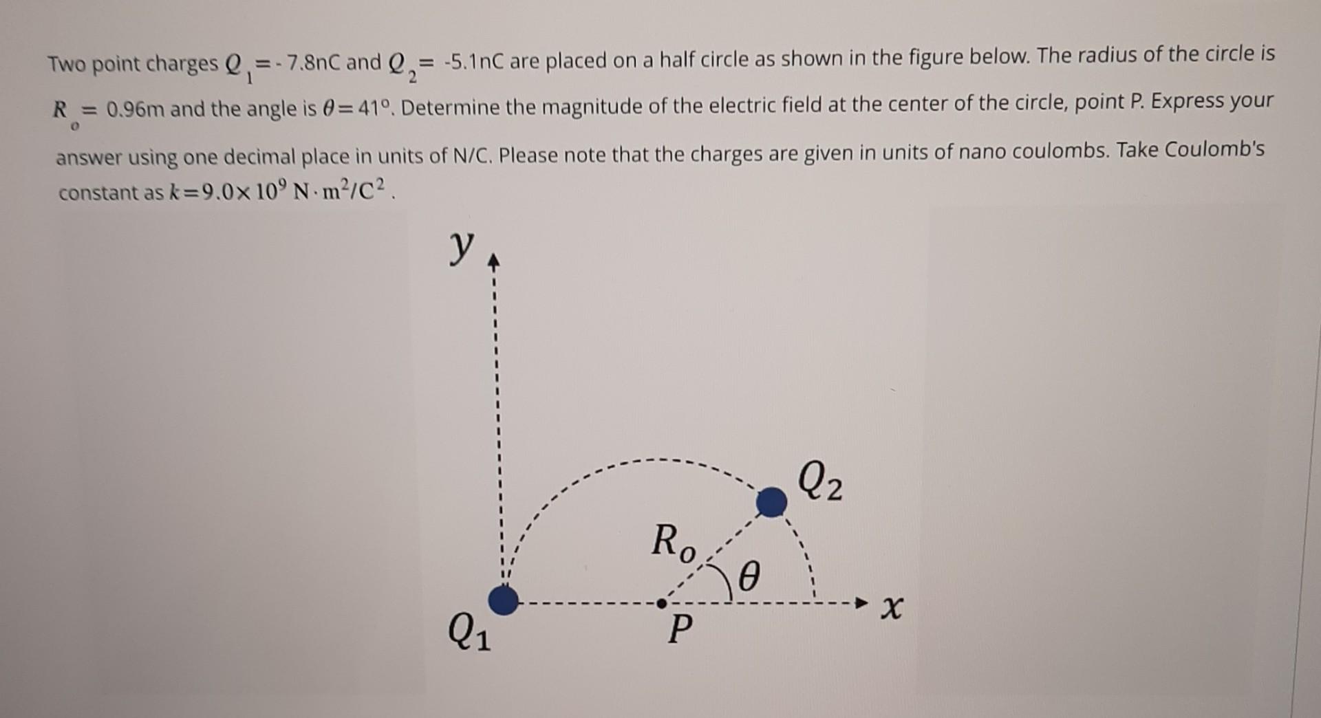 Solved Two point charges Q1=−7.8nC and Q2=−5.1nC are placed | Chegg.com
