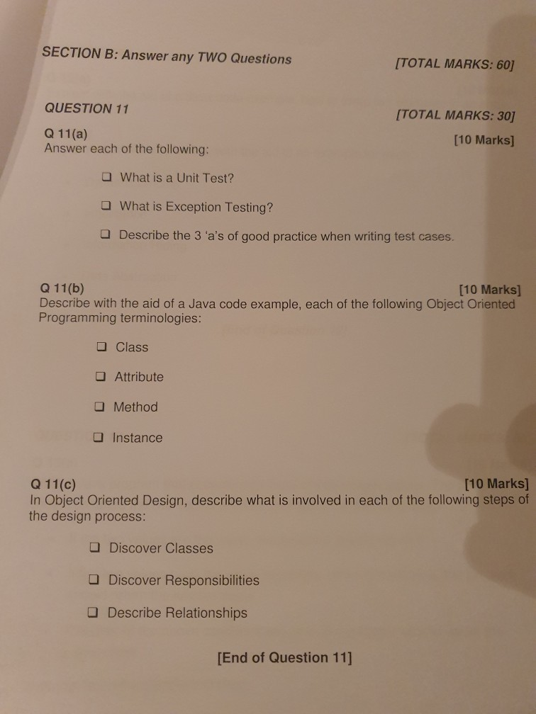 Solved SECTION B: Answer any TWO Questions [TOTAL MARKS: 60] | Chegg.com