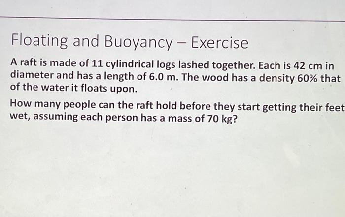 Solved Floating and Buoyancy - Exercise A raft is made of 11 | Chegg.com