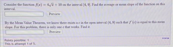 Solved Consider the function f(x)=4x+10 on the interval | Chegg.com