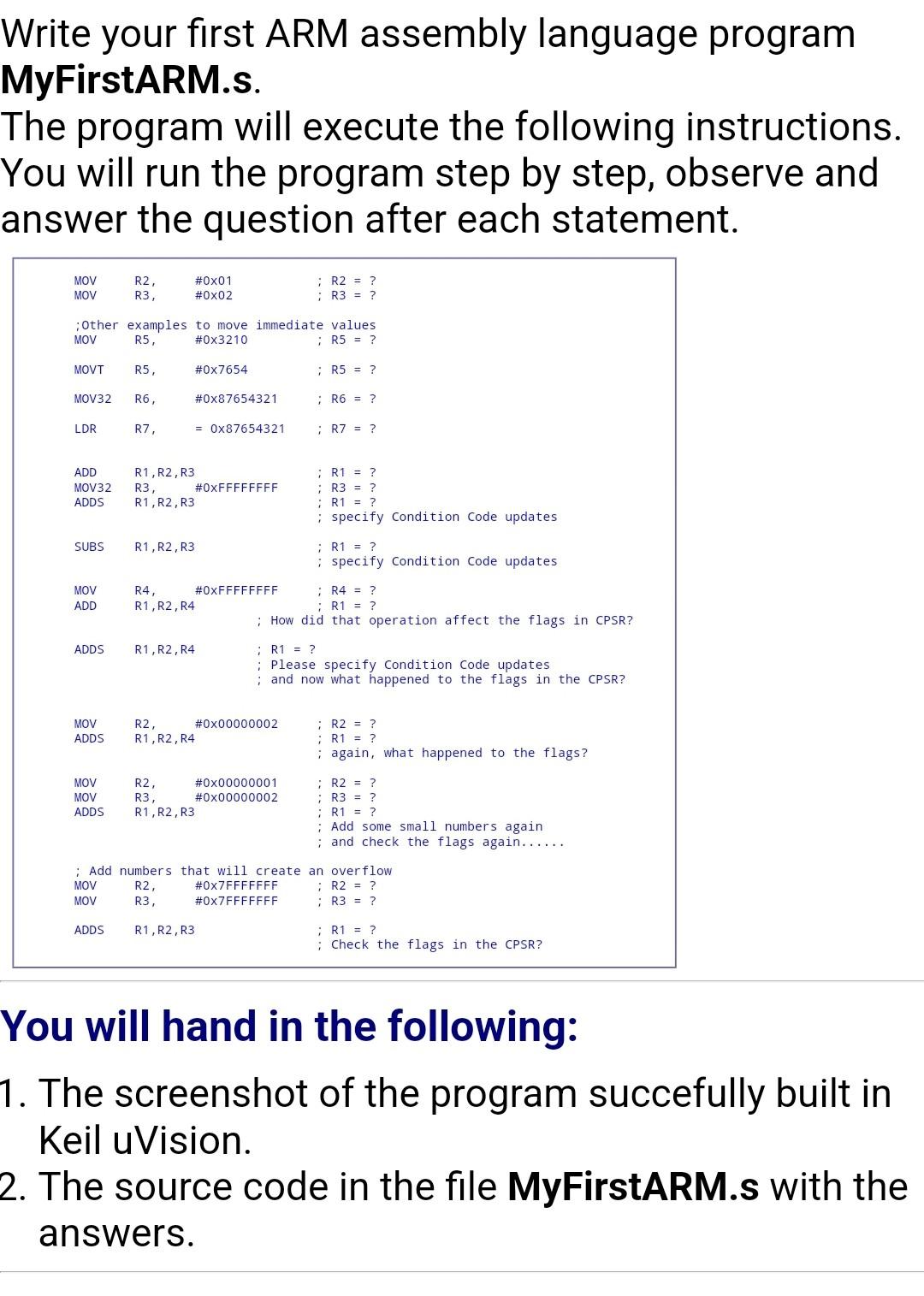 Solved Write your first ARM assembly language program | Chegg.com