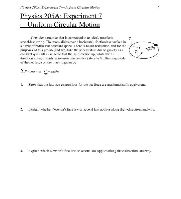 Solved Physics 205A: Experiment 7–Uniform Circular Motion | Chegg.com